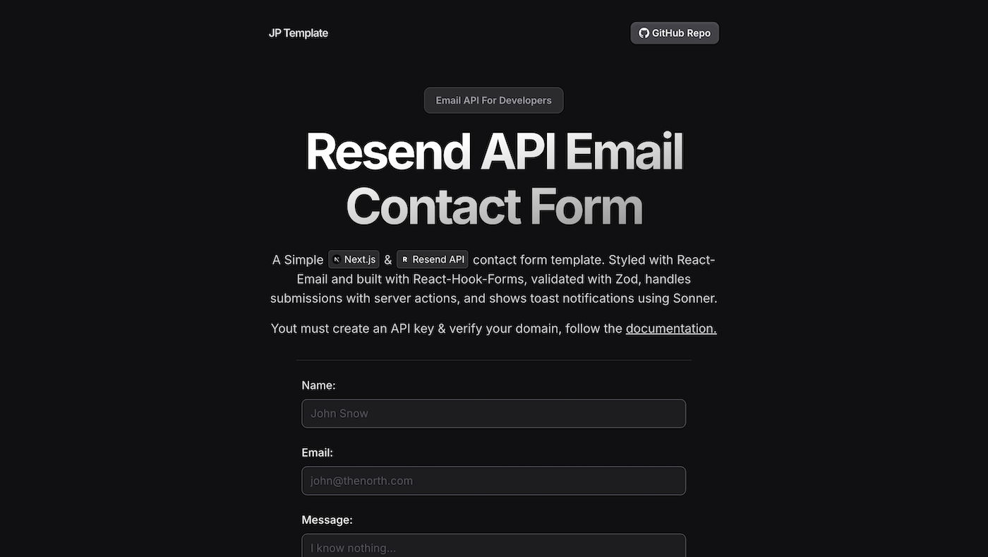 Resend Email Contact Form Template | Jorge Perez